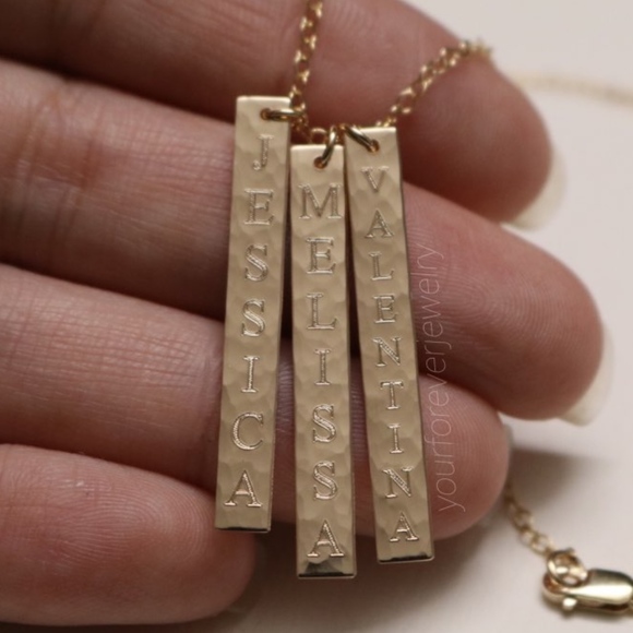 Jewelry | 14k Gold Filled Hammered Engraved 3 Bars Necklace | Poshmark